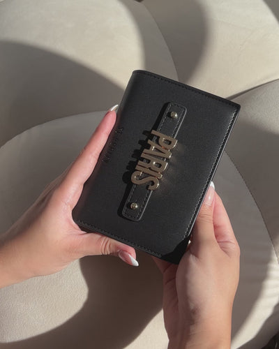 Travel Wallet in Black/Gold with Personalised Hardware – St. Oddity